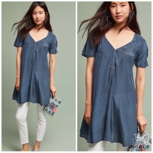 Anthropologie | Dresses | Anthro Akemi Kin Blue Bari V Neck Ss Tunic ...